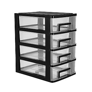 Storage Containers with Drawers 4-Drawer Storage Cabinet Desktop Storage Drawers Plastic Drawer Type Closet Cosmetics Jewelry Storage Box for Bathroom, Dorm, Desk, Countertop, Office