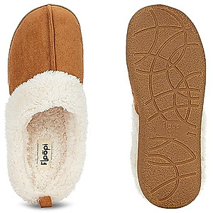 Floopi House Slippers for Women, Fur Lined Clog Womens Slippers Cozy Memory Foam with Indoor & Outdoor Anti Skid Sole (M, Chestnut-301)