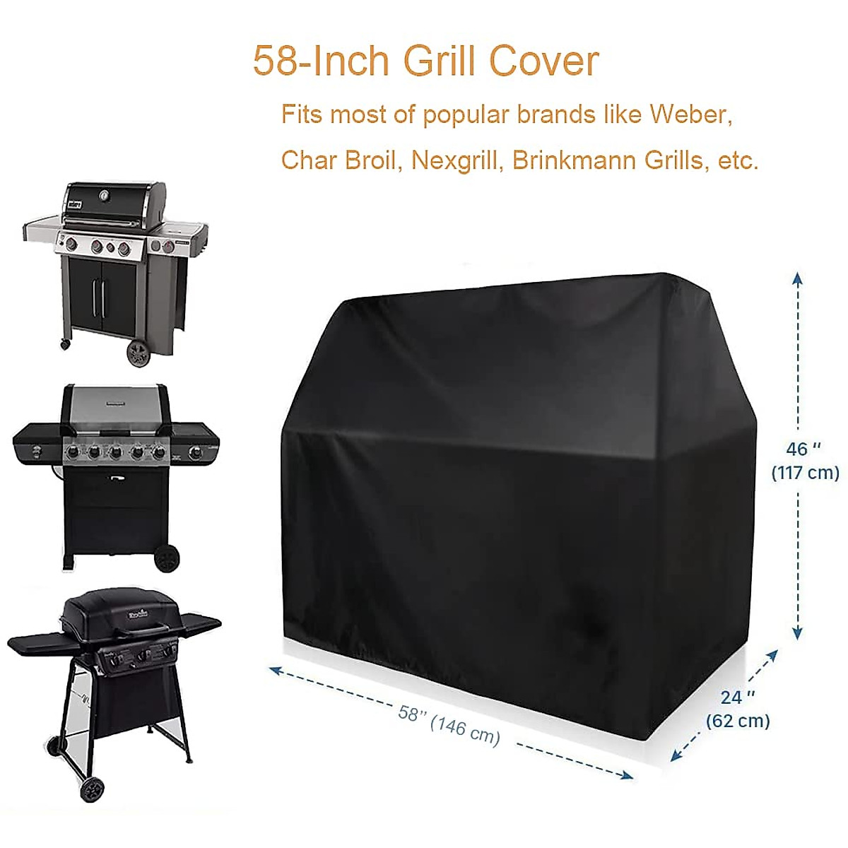 Grill Cover, BBQ Cover, 58 Inch Waterproof Gas Grill Covers, Heavy Duty Patio Outdoor Barbecue BBQ Grill Cover