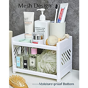 2-Tier Small Bathroom Organizer Countertop: Bathroom Counter Organizers Cabinet Vanity Storage Organizing Tray Cosmetic Standing Shelf Spice Rack for Kitchen Living Room Dressing Table White hegsymum