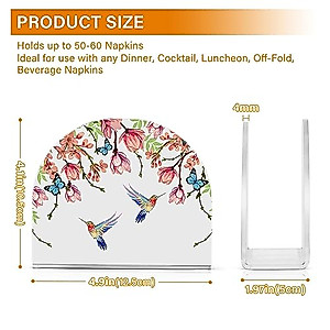 Napkin Holder, Clear Acrylic Paper Napkin Holders Tropical Flowers Butterfly Hummingbird Tissue Box Dispenser Stand Tabletop Space Saver Upright Napkin Towel Holders for Kitchen Restaurant Home Decor