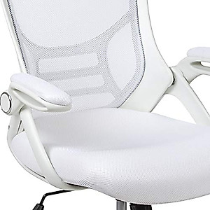 Flash Furniture High Back White Mesh Ergonomic Swivel Office Chair with White Frame and Flip-up Arms 26.5D x 26.5W x 44H in