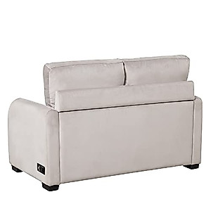 Multifunctional Velvet Loveseat Sofa with Pull Out Sleeper Couch Bed ,USB Port ,3-pin Plug & Twin Memory Mattress for Living Room Furniture Sets, Spaces Saving Design for Home, Apartment and Office