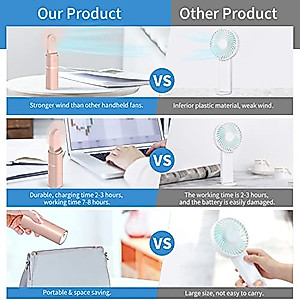 ievei Portable Handheld Fan, Powerful Personal Mini Fan Hand Fan 2 Speed Adjustable USB Rechargeable for Home Office Outdoor Travel, Pink