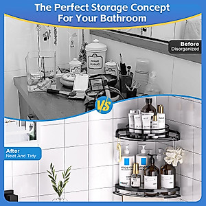 Seinloes Ratating Corner Shower Caddy,Stainless Steel corner Shower Storage Shelves,No Drilling Large Capacity Lazy Susan Shower Organizer,multifunctional wall mounted turntable for Bathroom &Kitchen