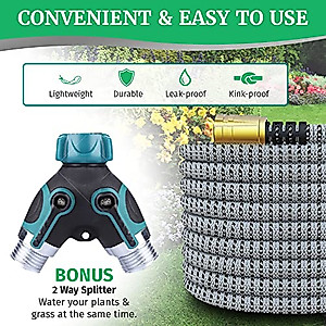 OUTMILE 25FT Expandable Garden Hose with 9-Way Ergonomic Metal Spray Nozzle, Anti-Kink Flexible Garden Hose, Premium Brass Connectors, Durable Anti-Leak Fabric, Bonus 2-Way Splitter, Storage Bag