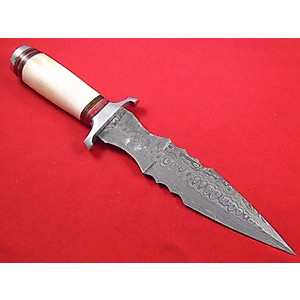 Damascus Steel Custom Handmade 13" Camel Bone Handle Damascus Steel Hunting Knife With Leather Sheath
