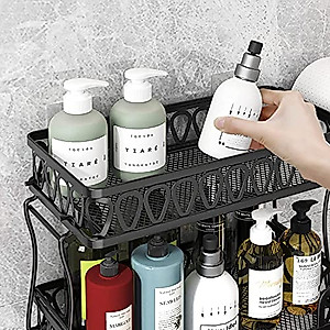 ZONEEAKO 2-Tier Toilet Storage Rack with Toilet Paper Holder and Mesh Design - Black, Durable Carbon Steel Material, Space-Saving, Easy to Assemble and Clean, Ideal for Bathroom Use (Black)