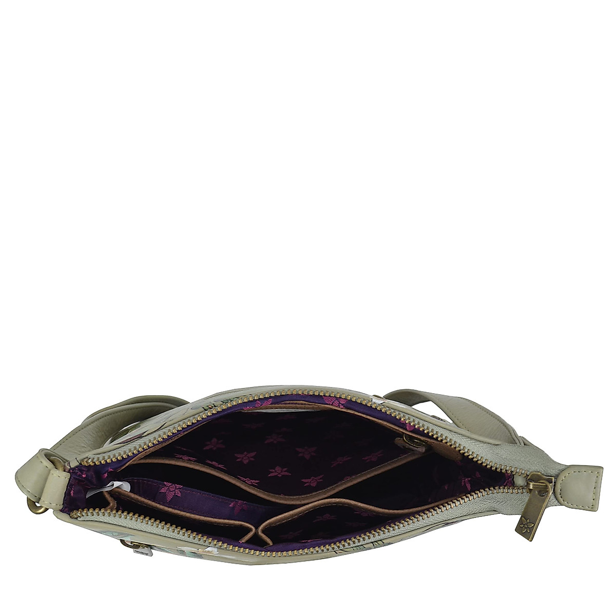 Anuschka Women’s Genuine Leather Expandable Travel Crossbody - Hand Painted Exterior - Floral Passion