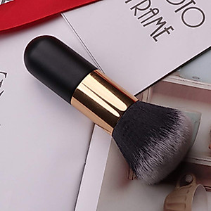 RN BEAUTY Makeup Brush Powder Brush Foundation Blush Bronzer Contour Face Blender Brush Professional Mineral Blending Buffing Kabuki Brushes Thick and Dense Soft Synthetic Fibers (Black&Golden Plus)