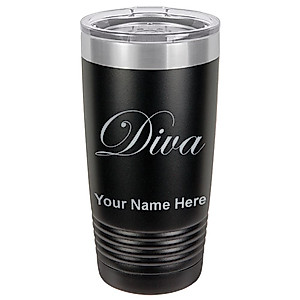 LaserGram 20oz Vacuum Insulated Tumbler Mug, Diva, Personalized Engraving Included (Black)