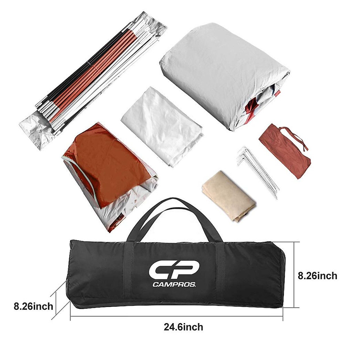 CAMPROS Tent-8-Person-Camping-Tents, Waterproof Windproof Family Tent, 5 Large Mesh Windows, Double Layer, Divided Curtain for Separated Room, Portable with Carry Bag, for All Seasons - Red