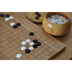 SongYun Go Game Set Reversible 19x19 / 13x13 Bamboo Game Board with Single Convex Ceramic Stone 361pcs and Bamboo Go Bowls, 2 Players Board Game