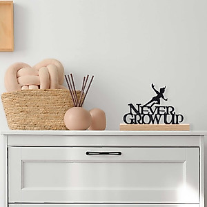Disney Peter Pan Never Grow Up Tabletop Decor - Peter Pan Metal Silhouette on Natural Wood Base