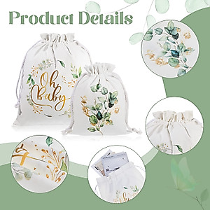 2 Pack Baby Shower Bags Boho Gift Bags Drawstring Greenery Fabric Floral Bags Canvas Gift Bags 20 Inch Large 12 Inch Small Reusable Gift Wrap Bags for Baby Shower Gender Reveal Birthday Party Favors