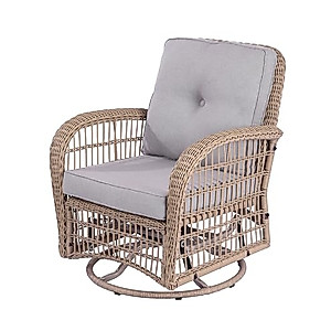 Livavege Outdoor Patio Rattan Gray Cushion, Weather-Resistant PE Wicker Furniture for Porch, Sunroom, Deck, Backyard, Swivel Rocker Chair, Natural