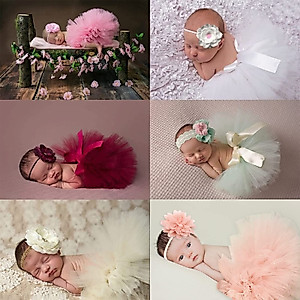 SPOKKI 4 PCS Newborn Photography Props Outfits-BabyTutu Skirt Cute Bow Headdress and Lace Rompers Flower Headband Sets for Infants Girl Boy