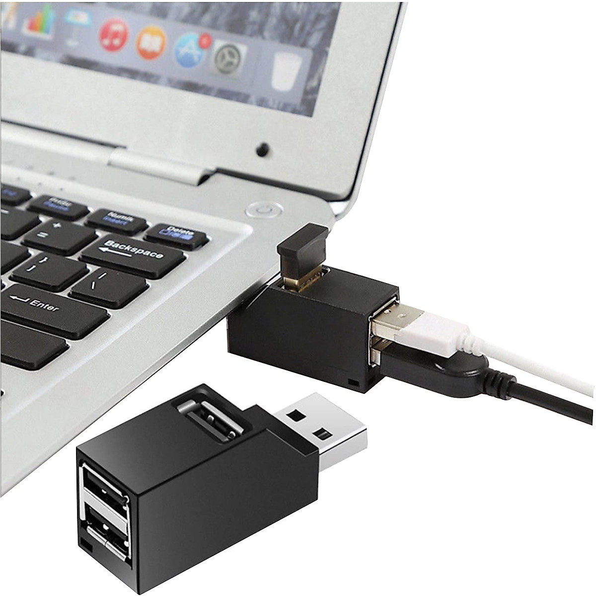 LIXINTIAN[2 Pack ] USB2.0 Splitter, 3-Port USB 3.0 Hub, for Notebook, USB Flash Drives, Mobile HDD, Laptop, PC - White Black