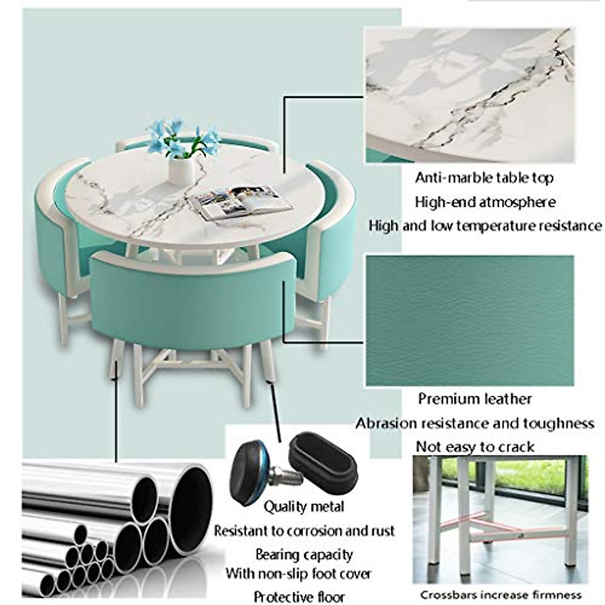 Reception Tables and Chairs Home Kitchen Leisure Table 80cm Marble Round Table Nordic 1 Table and 4 Chairs Vintage Leather Lounge Chair Office Reception Room Negotiating Table Cafe Library Lounge ( Co