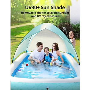 Inflatable Swimming Pool, 118" x72" x22" Family Blow up Swim Pools with Sun Shade,UV30+ Sun Shelter , Rectangular Lounging Pool for Backyard, Garden, Adults, for Age 3+