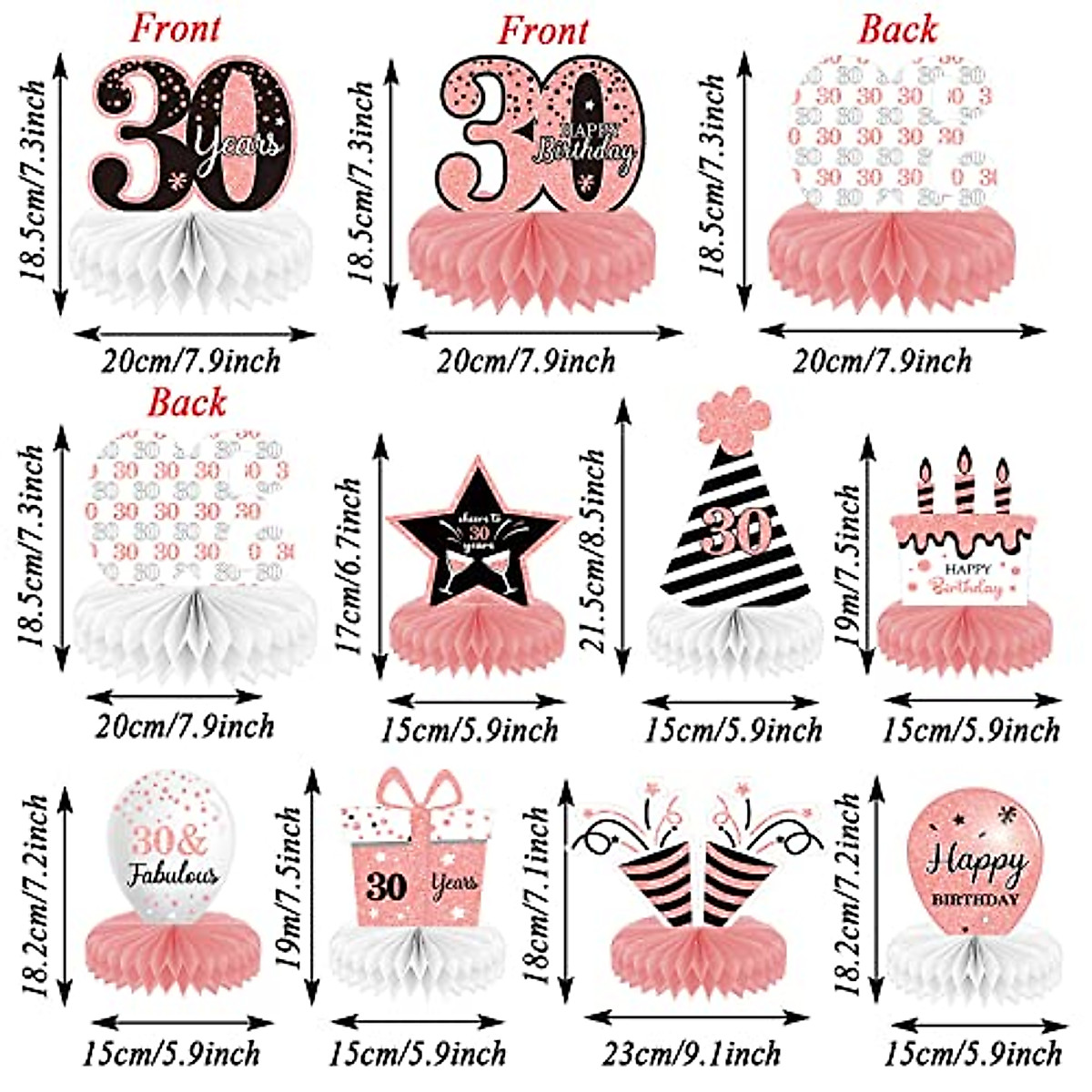 9 Pieces Rose Gold 30th Birthday decorations for Women Pink 30th birthday centerpieces for Tables Decorations Cheers to 30 Years Honeycomb Table Topper Happy 30th Birthday Decorations for Woman