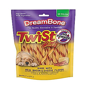 DreamBone Twist Sticks with Real Bacon and Cheese Flavor 50 Count, Rawhide-Free Chews for Dogs & SmartBones Smart Twist Sticks with Peanut Butter 50 Count