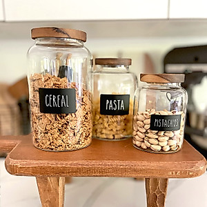 QUART + PINT 134 Kitchen Pantry Labels for Containers. Preprinted Retro Handwritten Style. Black Matte Sticker White Text. Waterproof Stickers. Organization Labels for Jars Canisters & Storage Bins.