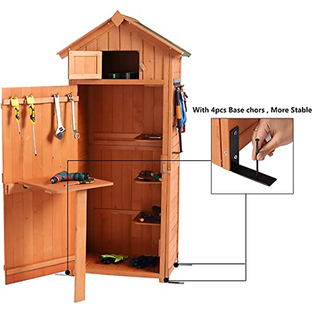 B BAIJIAWEI Outdoor Storage Shed - Waterproof Garden Storage Cabinet with Lockable Doors - Utility Tool Storage Organizer for Backyard, Patio, Garden Deck (Wood)