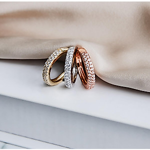 Hoops & Loops Sterling Silver Cubic Zirconia 2-row Round-cut Eternity Band Ring