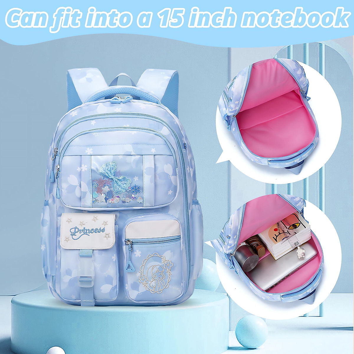 Wraifa Backpack For Girls, Preschool Girl Backpacks Kindergarten Bookbags Elementary Cute School Bags Set with Lunch Bag (Small, Heart Purple)