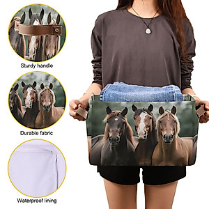 STAYTOP Large Storage Basket Collapsible Toy Storage Bins Waterproof Laundry Basket with Handle.Used for Home Closets, Offices, Bedrooms, Kids Toy and Gift Baskets-Cute Horses（Rectangular）1PCS