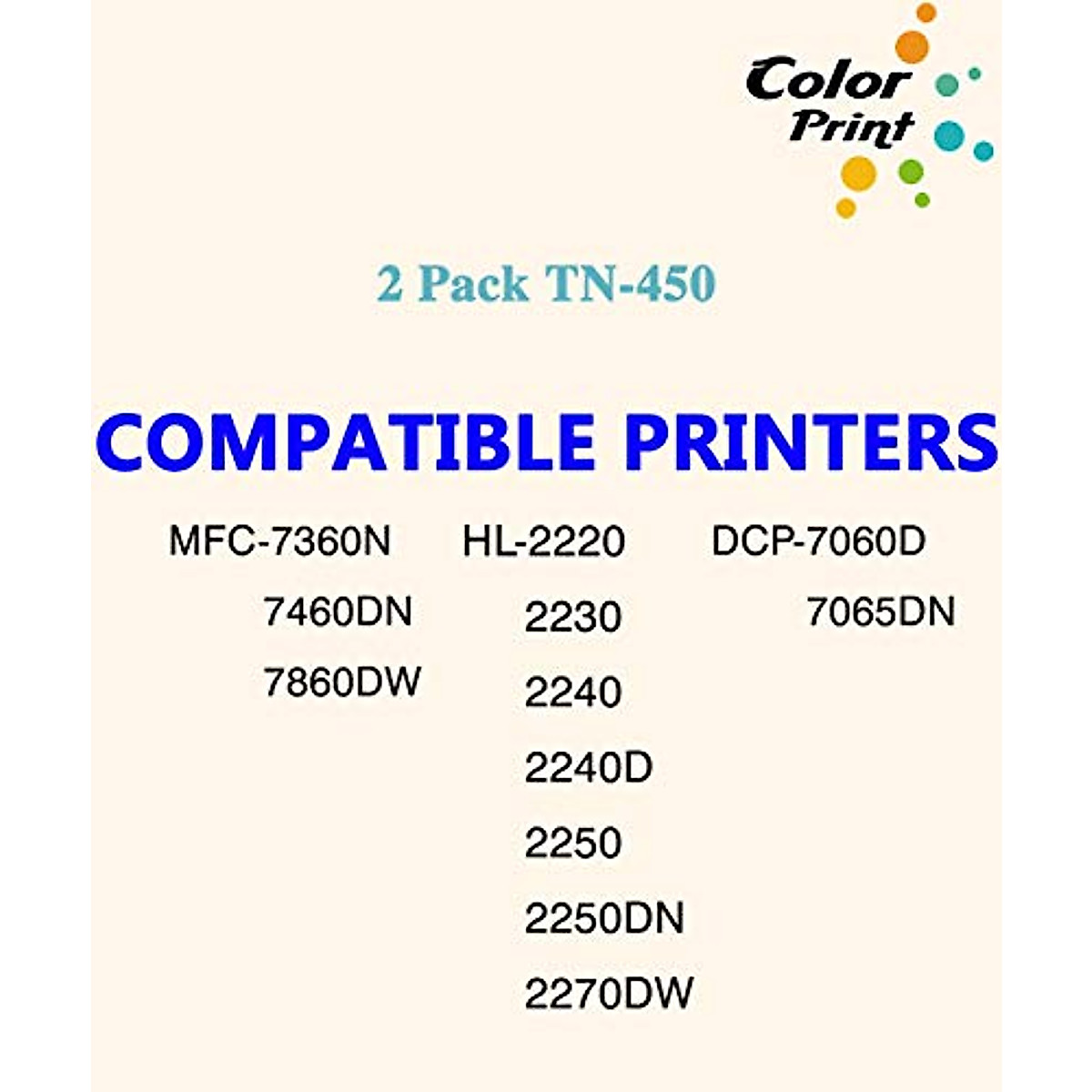 ColorPrint Compatible Toner Cartridge Replacement for Brother TN450 TN-450 TN420 Used for HL-2270DW HL-2280DW HL-2230 HL 2240D MFC-7860DW MFC 7360N 7460DN DCP 7065DN 7060D Printer (2-Pack, Black)