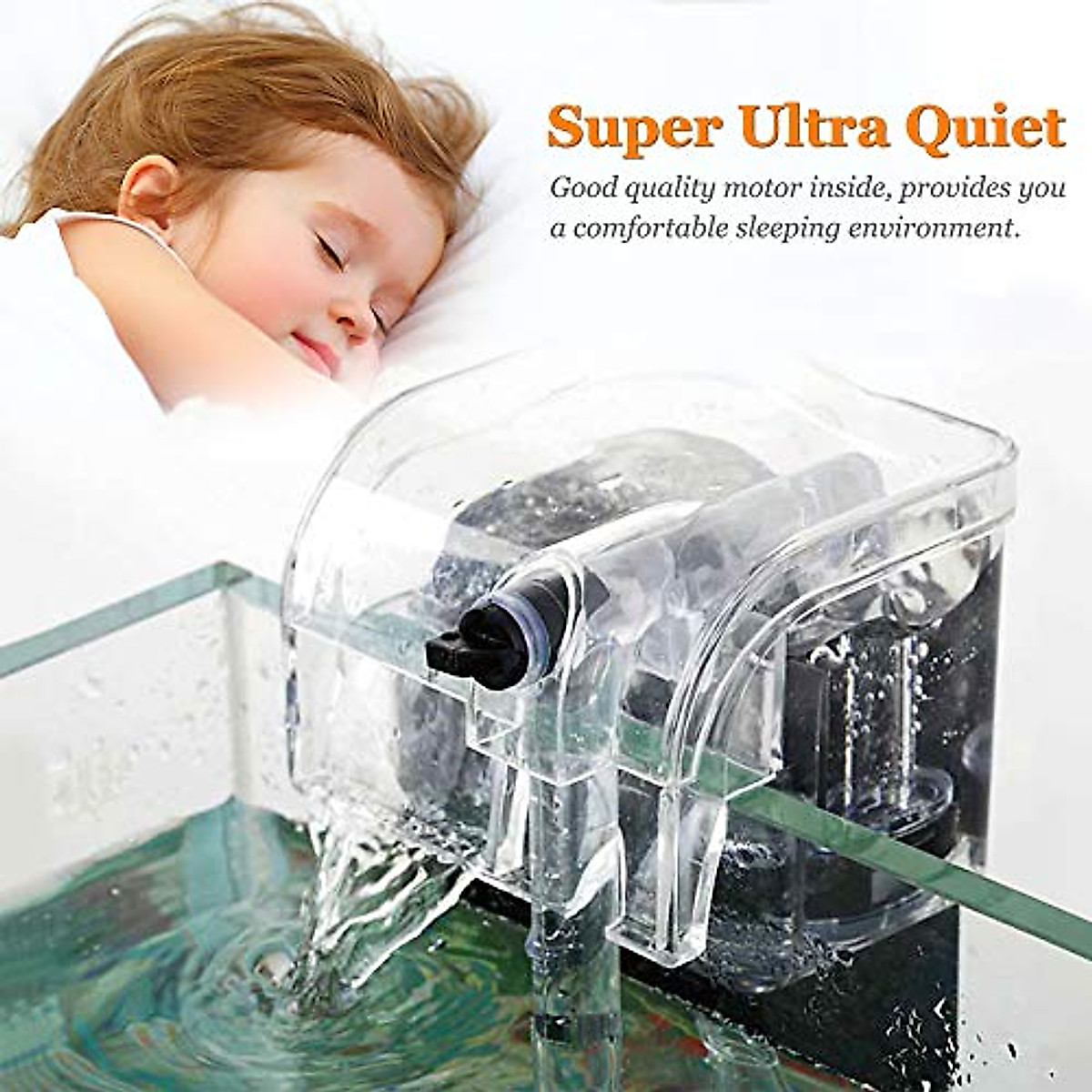 PULACO Ultra Quiet Aquarium Hang on Filter (66GPH 3W), Small Fish Tank Filter for 2 to 8 Gallons Fish Tank