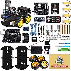 ELEGOO UNO R3 Project Smart Robot Car Kit V4 with UNO R3, Line Tracking Module, Ultrasonic Sensor, IR Remote Control etc. Intelligent and Educational Toy Robotic Kit for Arduino Learner