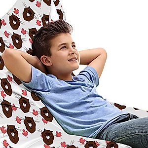 Lunarable Beaver Lounger Chair Bag, Repetitive Pattern of Heads on The Background of Maple Leaves Canadian Traits, High Capacity Storage with Handle Container, Lounger Size, Chocolate Coral
