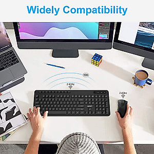 NPET WK20 Wireless Keyboard for Windows, 2.4 GHz Wireless, Full-Size, Number Pad, 14 Multimedia Keys, 2-Year Battery Life, Compatible with PC, Laptop
