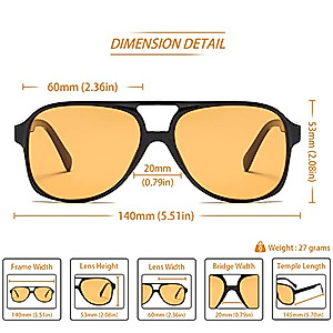 Freckles Mark Vintage Retro 70s Sunglasses for Women Men Classic Large Square Aviator Trendy Glasses (Tinted Yellow, Millimeters, 60)