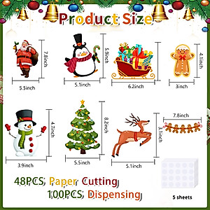 48PCS Merry Christmas Cut-Outs Christmas Theme Penguin Snowman Sleigh Santa Claus Gingerbread Cutouts with Glue Point Dots for Winter Holiday Classroom School Bulletin Board Christmas Party Decoration