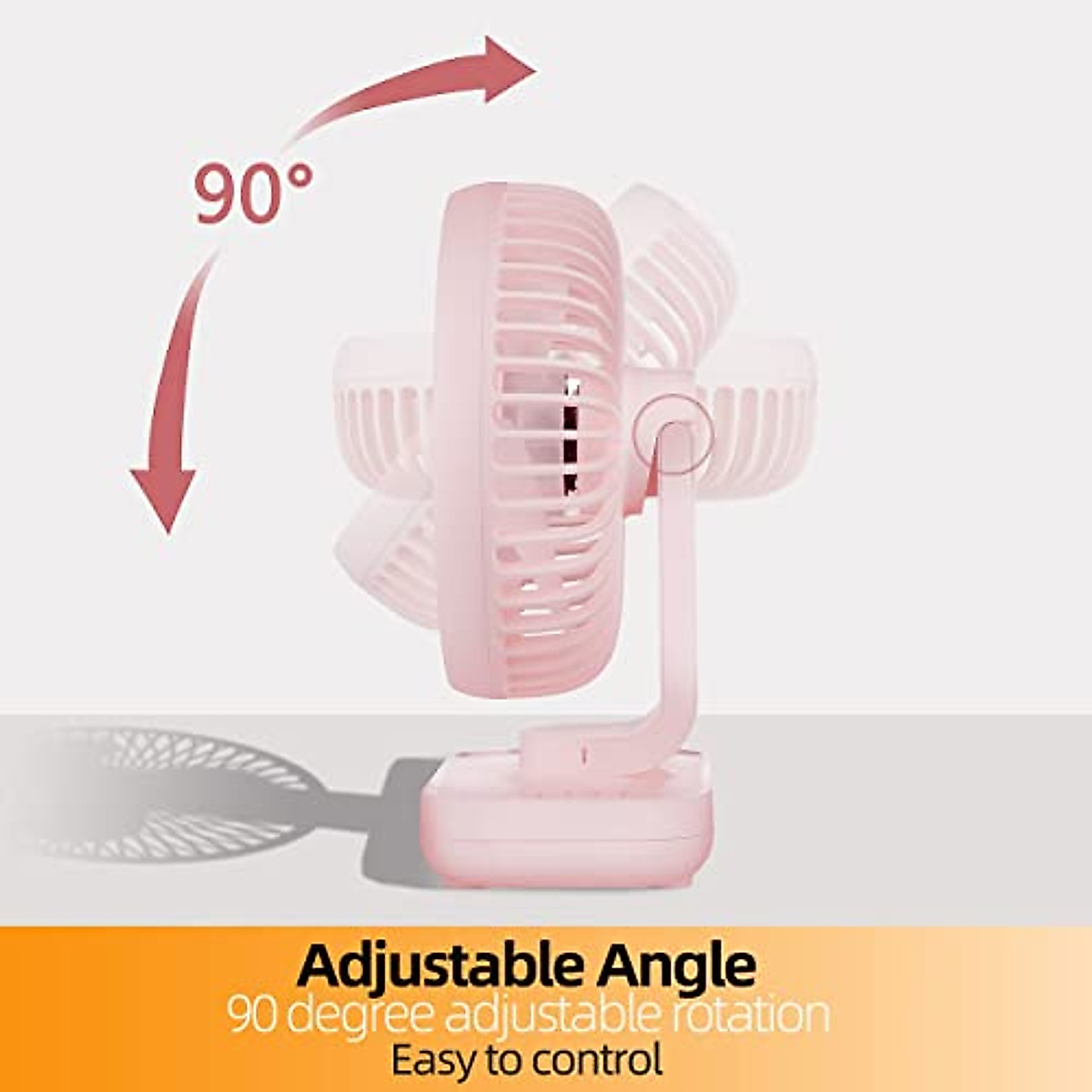 Viniper Portable Battery Fan, Rechargeable Desk Fan : 4 Speeds, 90° Rotation, Long Working Time, Portable USB Powered Personal Fan (Pink)