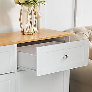 GAZHOME Double Tilt Out Trash Cabinet with Charging Station, Upgrade Wooden Free Standing Trash Cabinet with Outlet,Recycling Cabinet with Hideaway Drawer,20 Gallon Tilt Out Trash Cabinet (White)