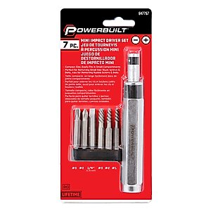 Powerbuilt - 7 Pc. Mini Impact Driver & Extractor Set, Hand Tools, Bit Drivers & Bits, Bit Drivers - Multi-In-One (647767), Silver