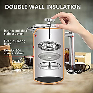 Vegoran Large French Press Coffee Maker - Coffee Press, 304 Stainless Steel French Press Large- Insulated French Coffee Press, 50oz(1.5L) (50oz)