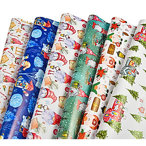 Titiweet Gnome Christmas Wrapping Paper - Christmas Wrapping Paper Clearance, 12 Sheets Cute Christmas Gonme Wrapping Paper for Men Women Boys Girls, 20 x 28 Inches Per Sheet