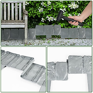 Garden Edging Border, 24.5ft Landscape Edging Border for Flower Bed, 30PCS no dig Landscape Edging DIY Plastic Faux Stone Edging for Garden Flowerbed Sidewalk Landscape (Gray)