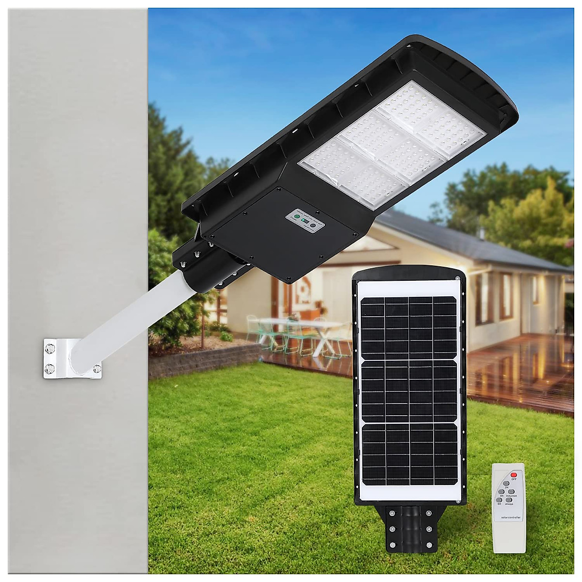 300W Solar Flood Light with Remote Control, Motion Sensor Dusk to Dawn Solar Security Flood Lights, IP67 Waterproof Dimmable Outdoor Street Lighting for Parking Lot, Garden, Yard, Driveway, Patio