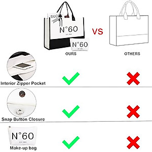 Lamyba 60th Birthday Gifts for Women Canvas Beach Tote Bag with Makeup Bag for Wife/Mom/Friends/Sister 60th Birthday Present, N°60 EST 1964