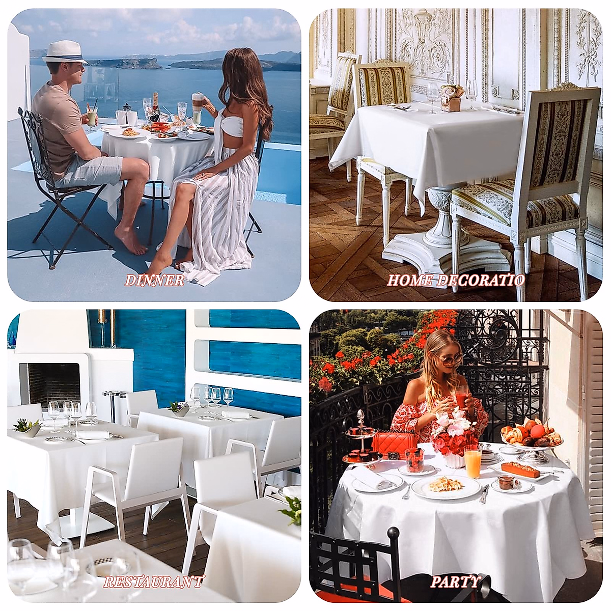 6 Pack Square Tablecloth 52 x 52 Inch White Square Table Cloth,Stain and Wrinkle Resistant Washable Polyester Table Clothes Decorative Fabric Table Cover for Wedding Dining kitchen Parties Card Table