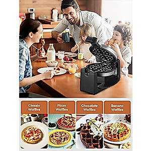 Waffle Maker 1100W, 180° Flip Belgian Waffle Iron with Nonstick Plates, Classic 1" Deep Waffles, Included Recipe, Removable Drip Tray, Browning Control, Stainless Steel