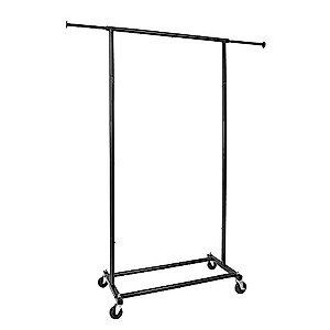 Fishat Standard Rod Simple Rolling Clothing Garment Rack for Hanging Clothes, Metal Clothes Organizer with Lockable Wheels for Dorm Bedroom Home Balcony (Black)