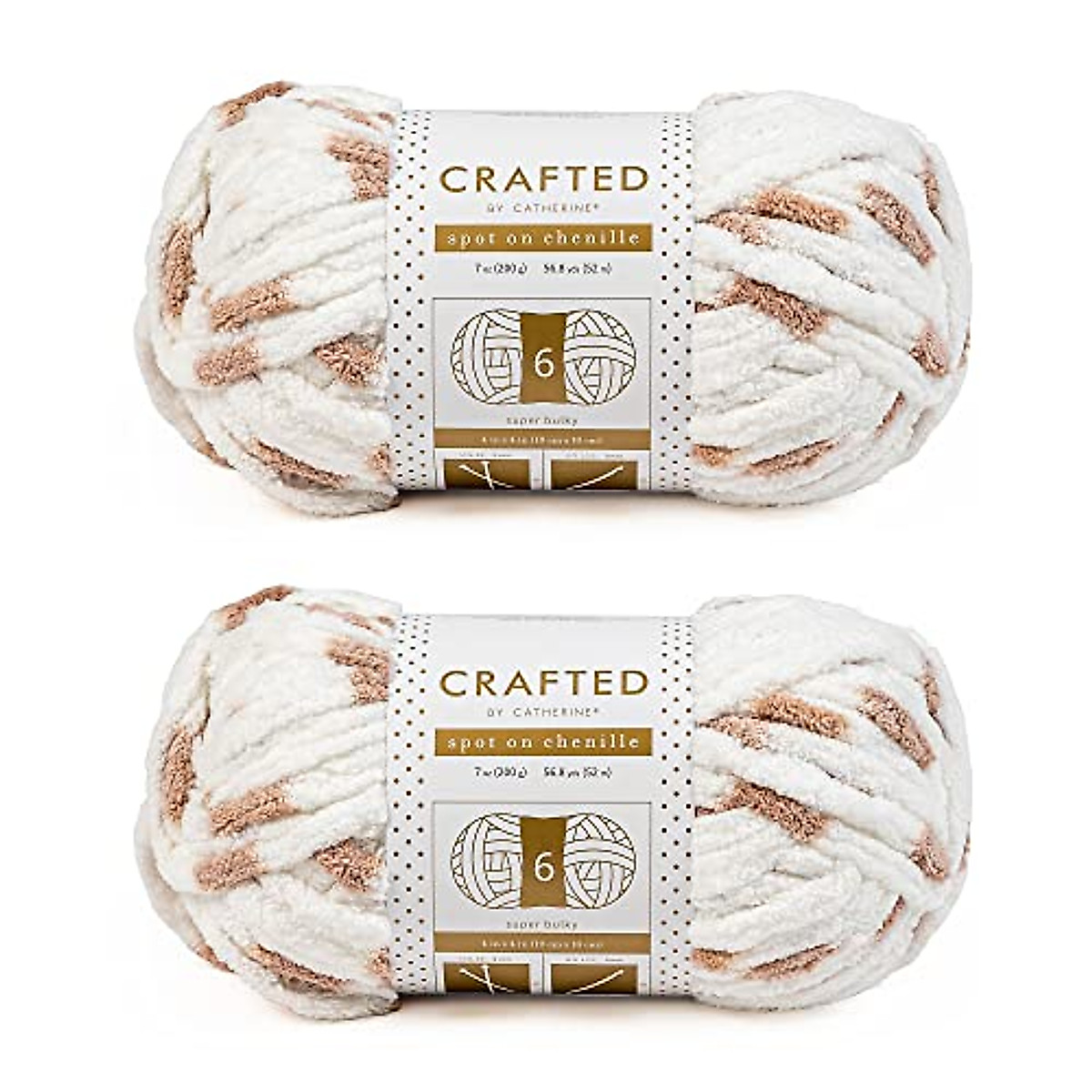 Crafted By Catherine Spot On Chenille Yarn - 2 Pack (56 Yards Each Skein), Tan, Gauge 6 Super Bulky